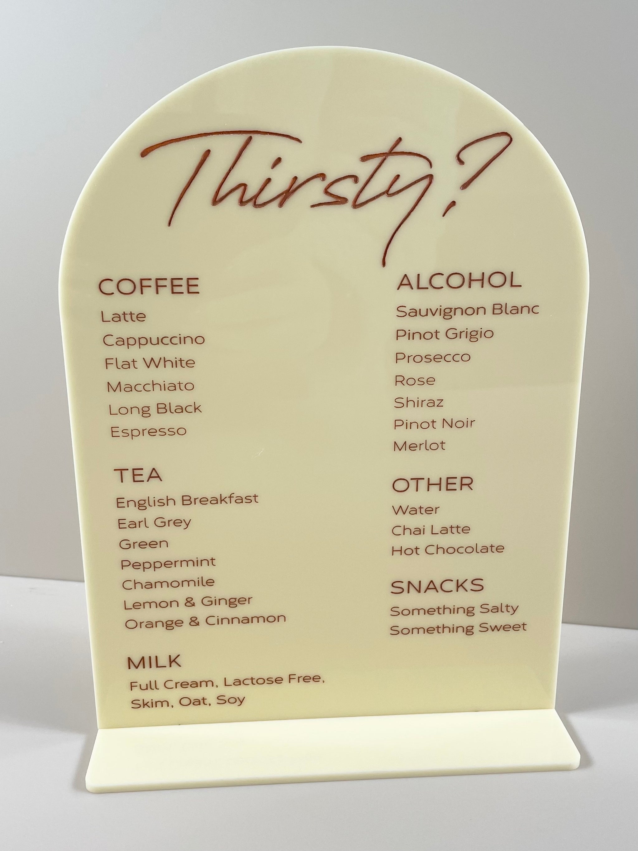 Drink menu stand | salon drink menu - Laser Edge Designs - LaserEdge ...