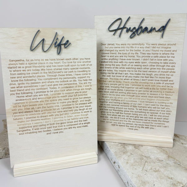 Wooden vow board | Engraved vows - Laser Edge Designs - LaserEdge-Designs