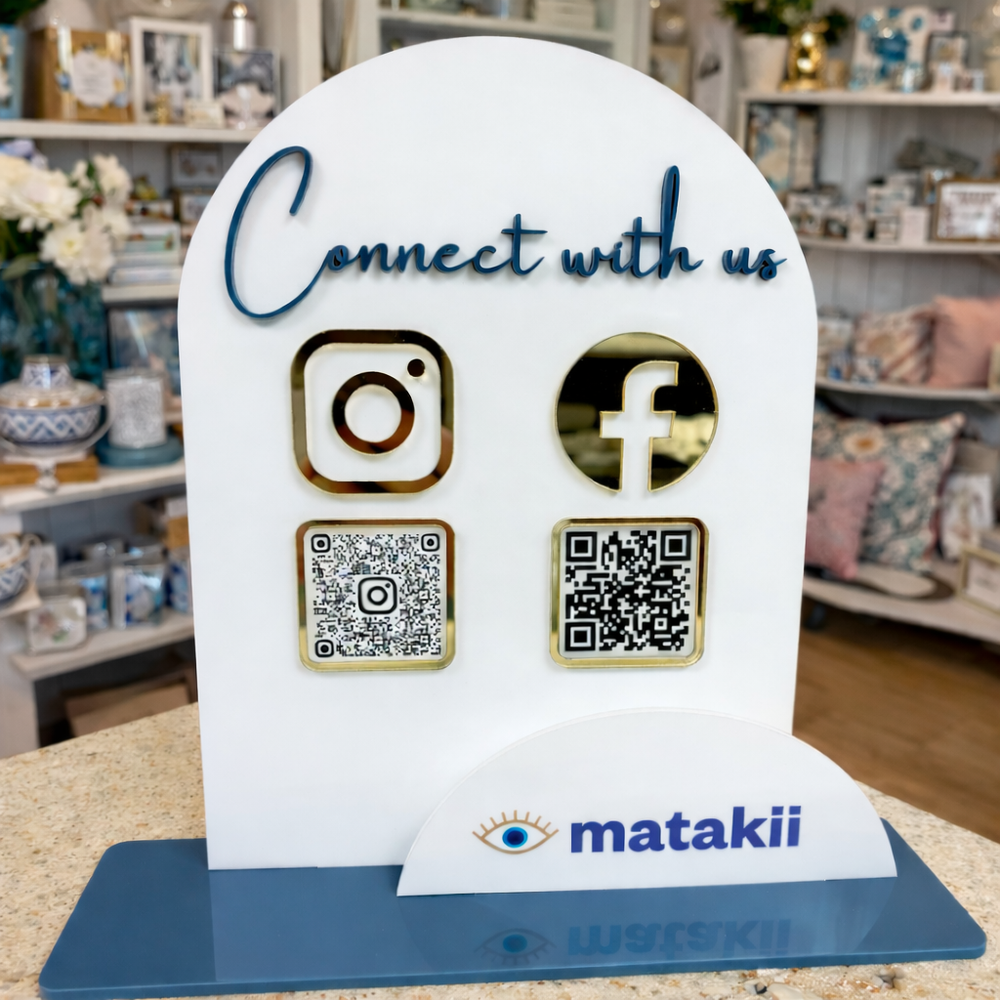 Dual Arch Social Media Stand | QR Code Business Sign Australia