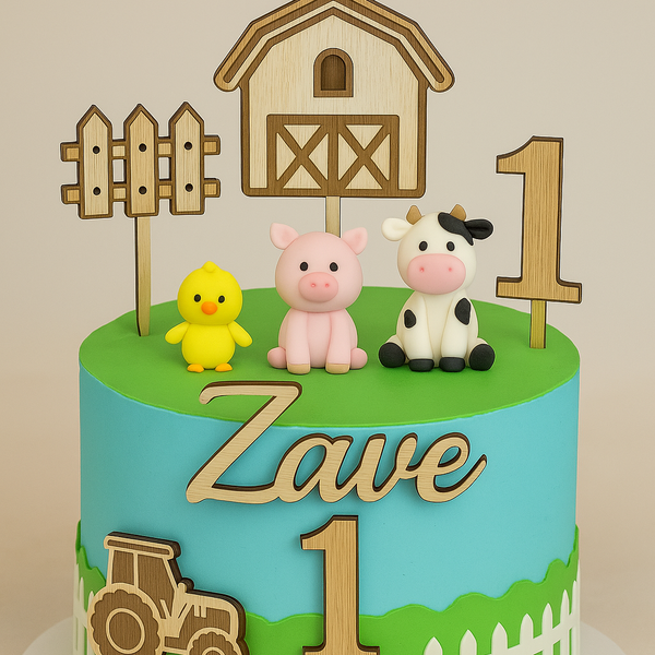 Farm timber cake topper set Australia | Personalised farm cake decor