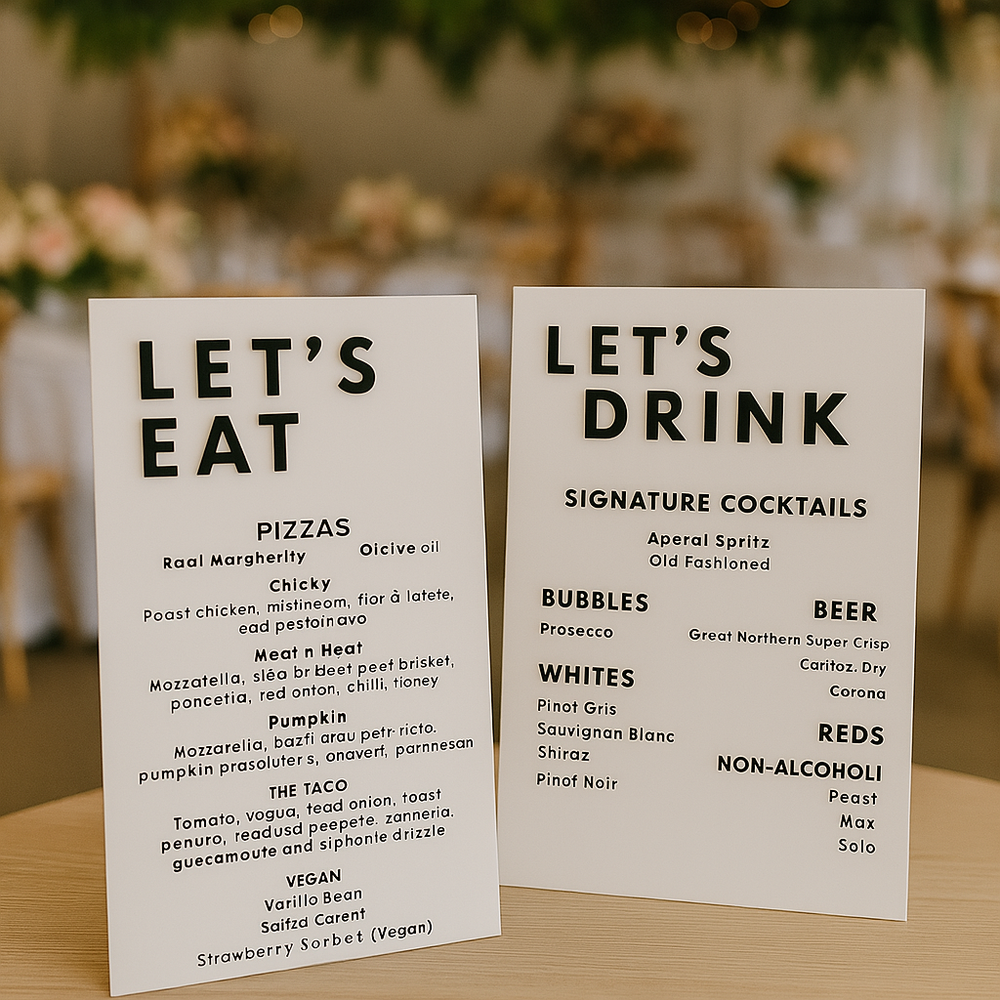 Wedding Menu Signs | Personalised Acrylic Wedding Menus