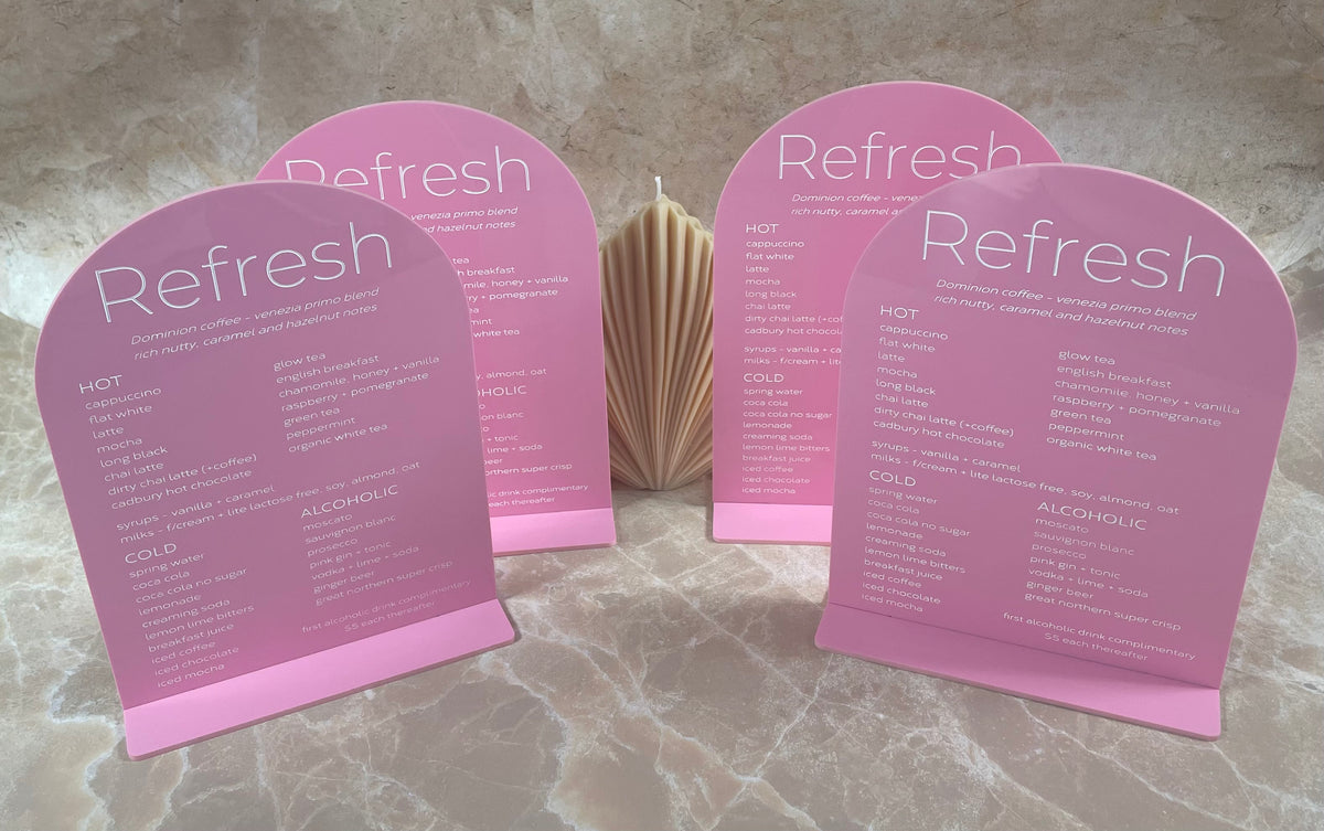 Drink menu stand | salon drink menu - Laser Edge Designs - LaserEdge ...